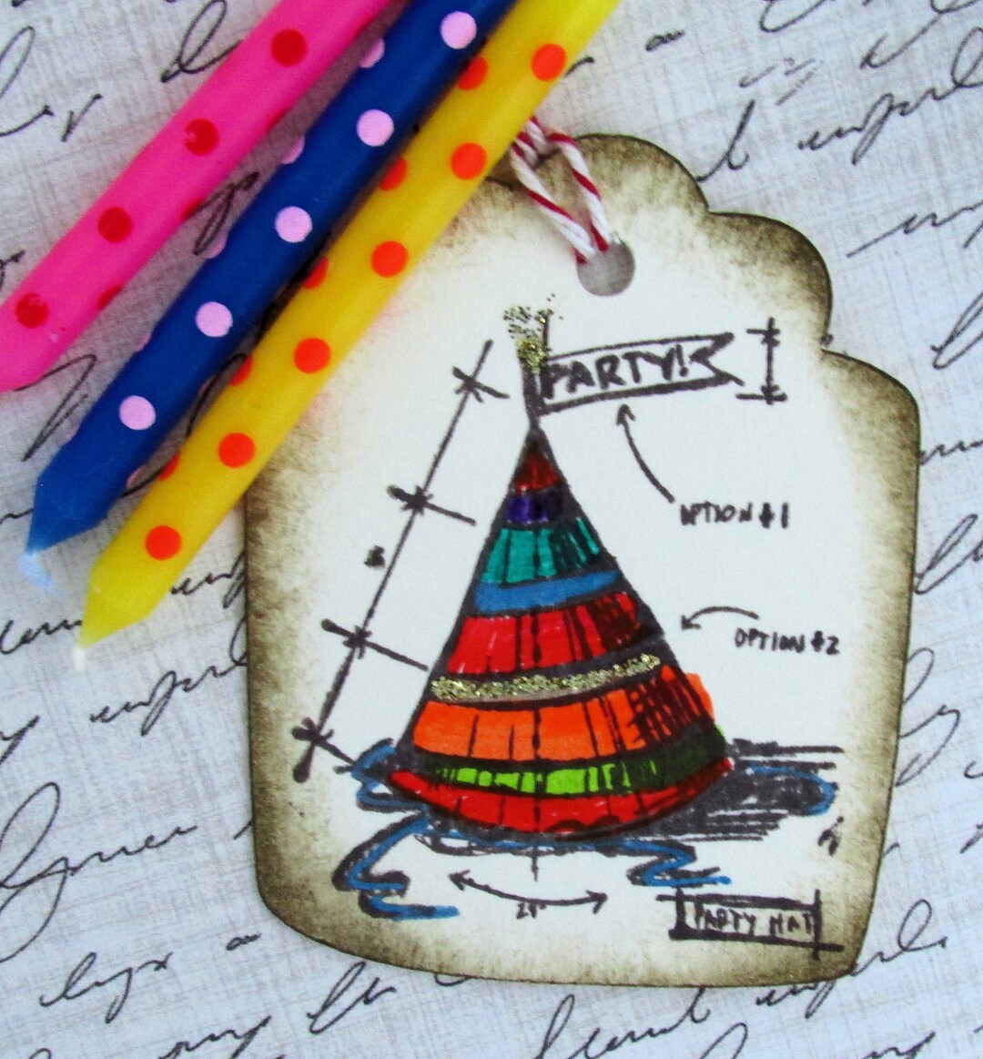 Birthday Party Hat Gift Tag, Birthday Gift Tags, Birthday Hat Tag ...