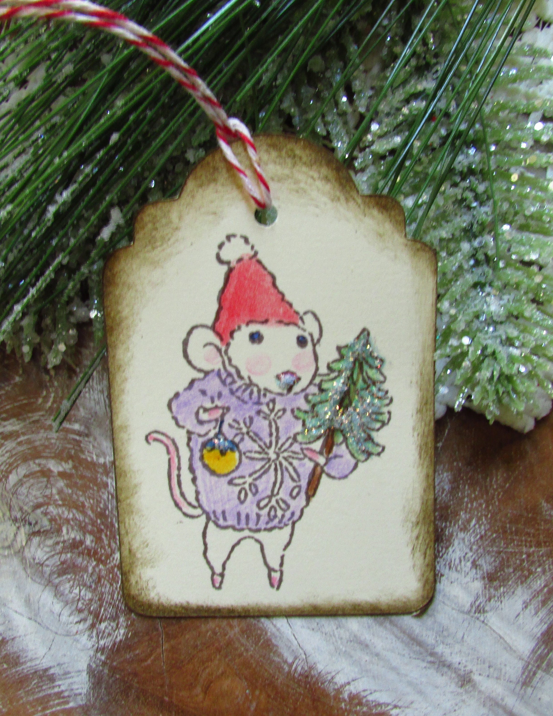 Christmas Mouse Gift Tag Hand-Stamped Gift Tag Mouse Party | Etsy