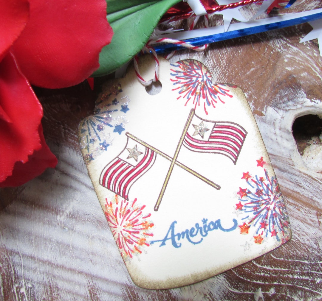 Patriotic Flag Gift Tag, Americana Tag, Fourth of July, Party Favor Tag ...