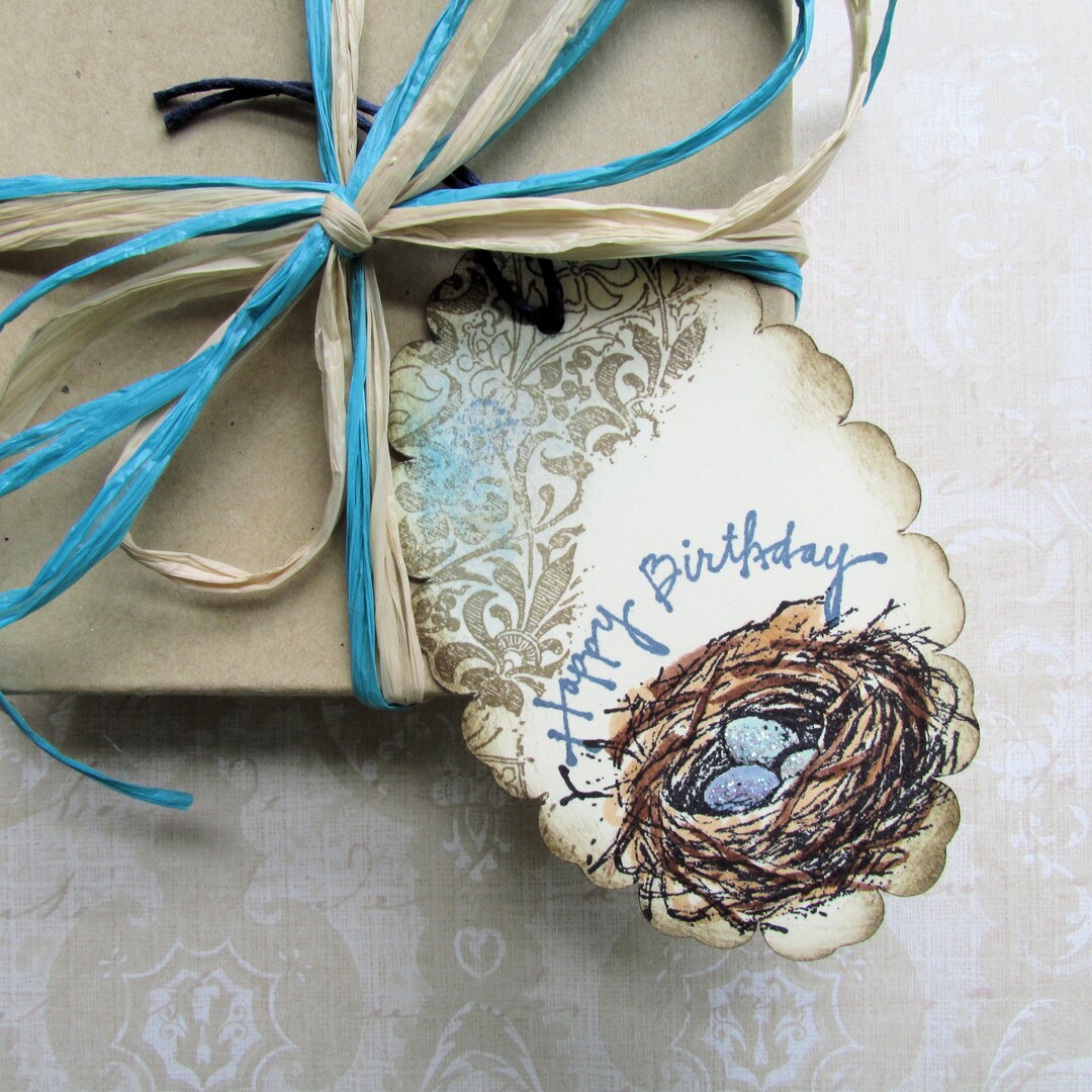 Birthday Gift Tag, Bird's Nest Tag, Party Favor Tag, Gift Tag, Nature ...
