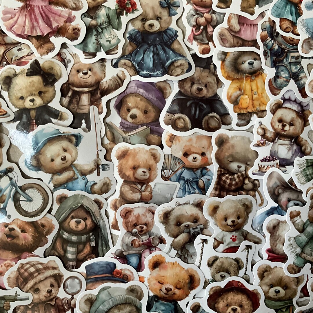 Teddy Bear Sticker Decals, Assorted Set of 50 - Etsy