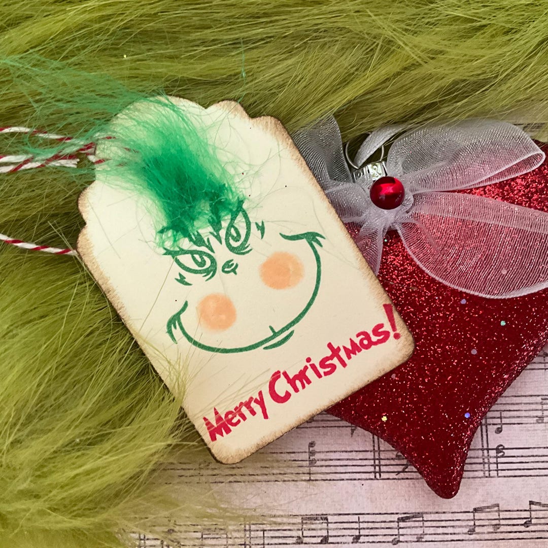 Grinch Christmas Hang Tag, Hand-stamped Christmas Tag, Grinch ...