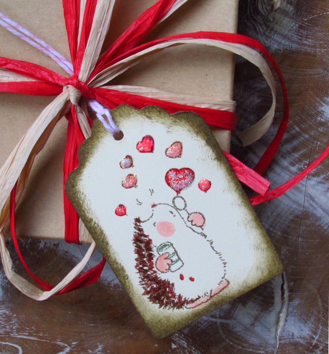 Valentine Hedgehog Blowing Heart Bubbles Gift Tags, Valentine's Day ...