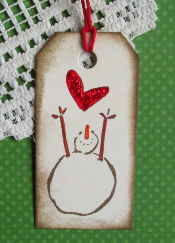 Snowman With Heart Gift Tags Heart Gift Tags Christmas Gift | Etsy