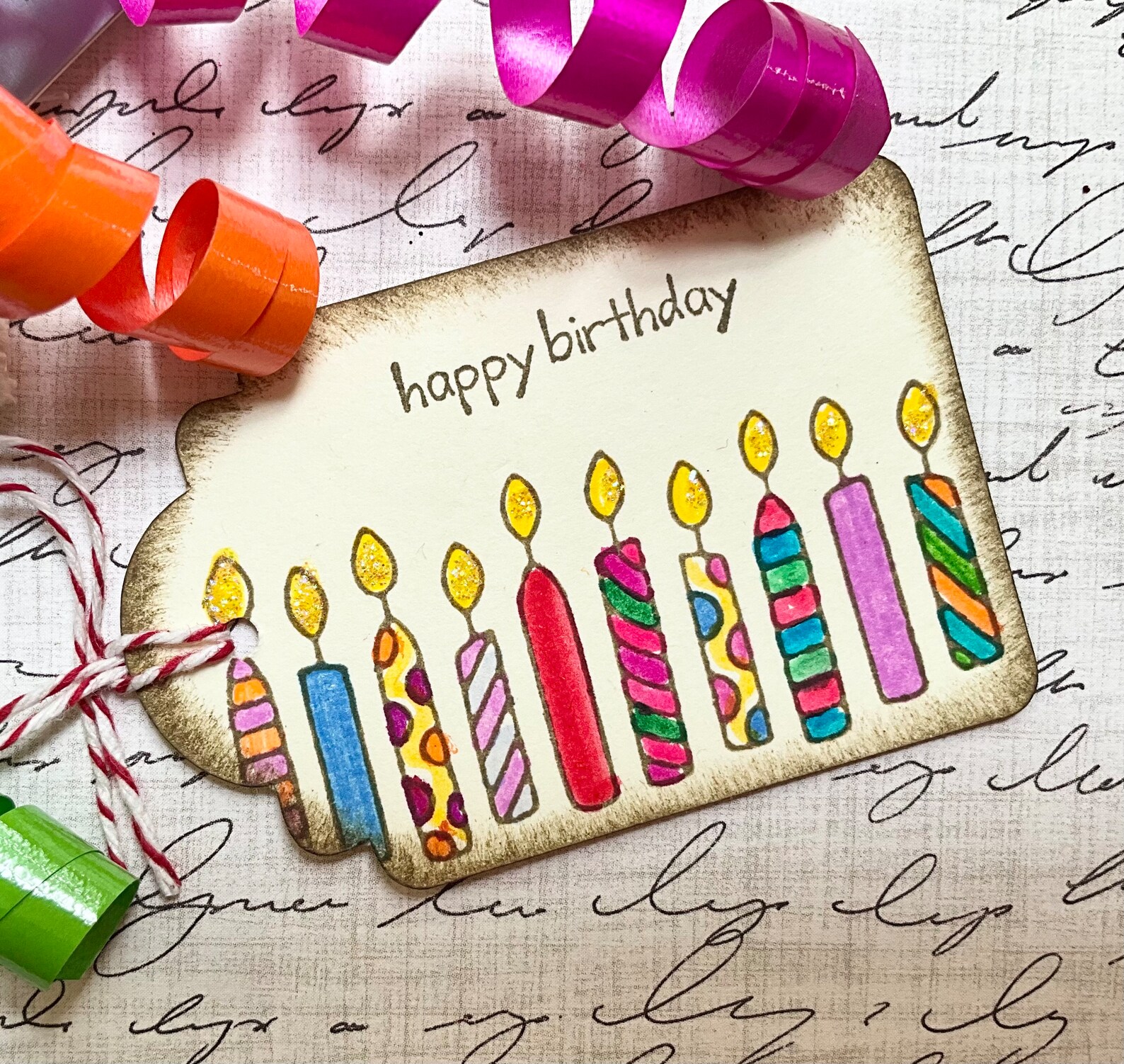 Birthday Candle Gift Tags, Hand Stamped Tags, Birthday Gift Tag, Party ...
