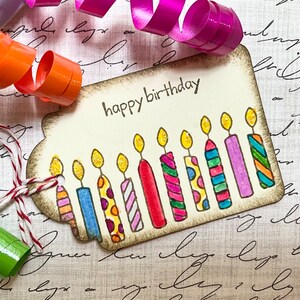 Birthday Candle Gift Tags, Hand Stamped Tags, Birthday Gift Tag, Party ...