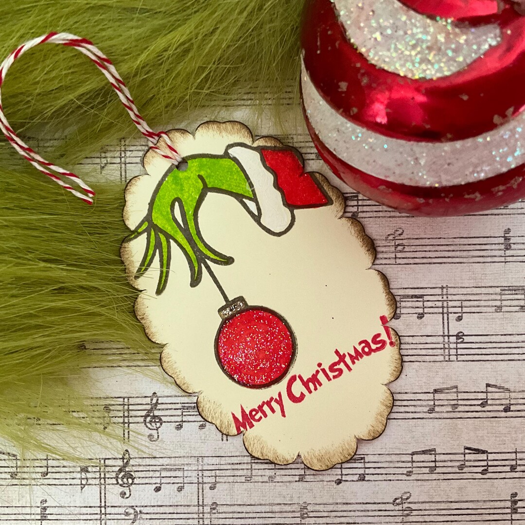 Mr Grinch Gift Tag, Hand Stamped Christmas Gift Tag, Grinch Holiday Tag ...