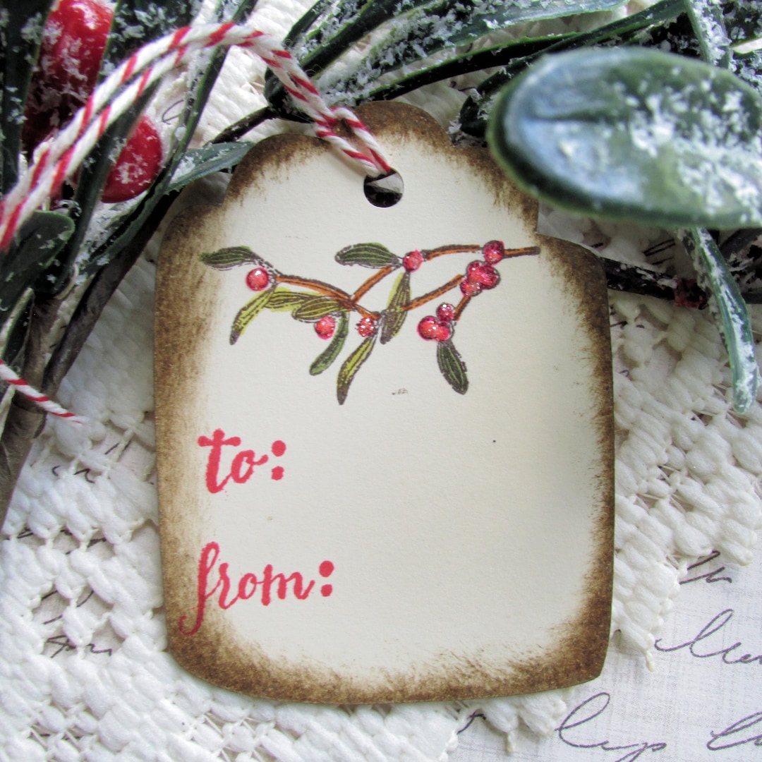 Christmas Gift Tags, Holly Mistletoe Gift Tag, Hang Tag, Holiday Gift ...