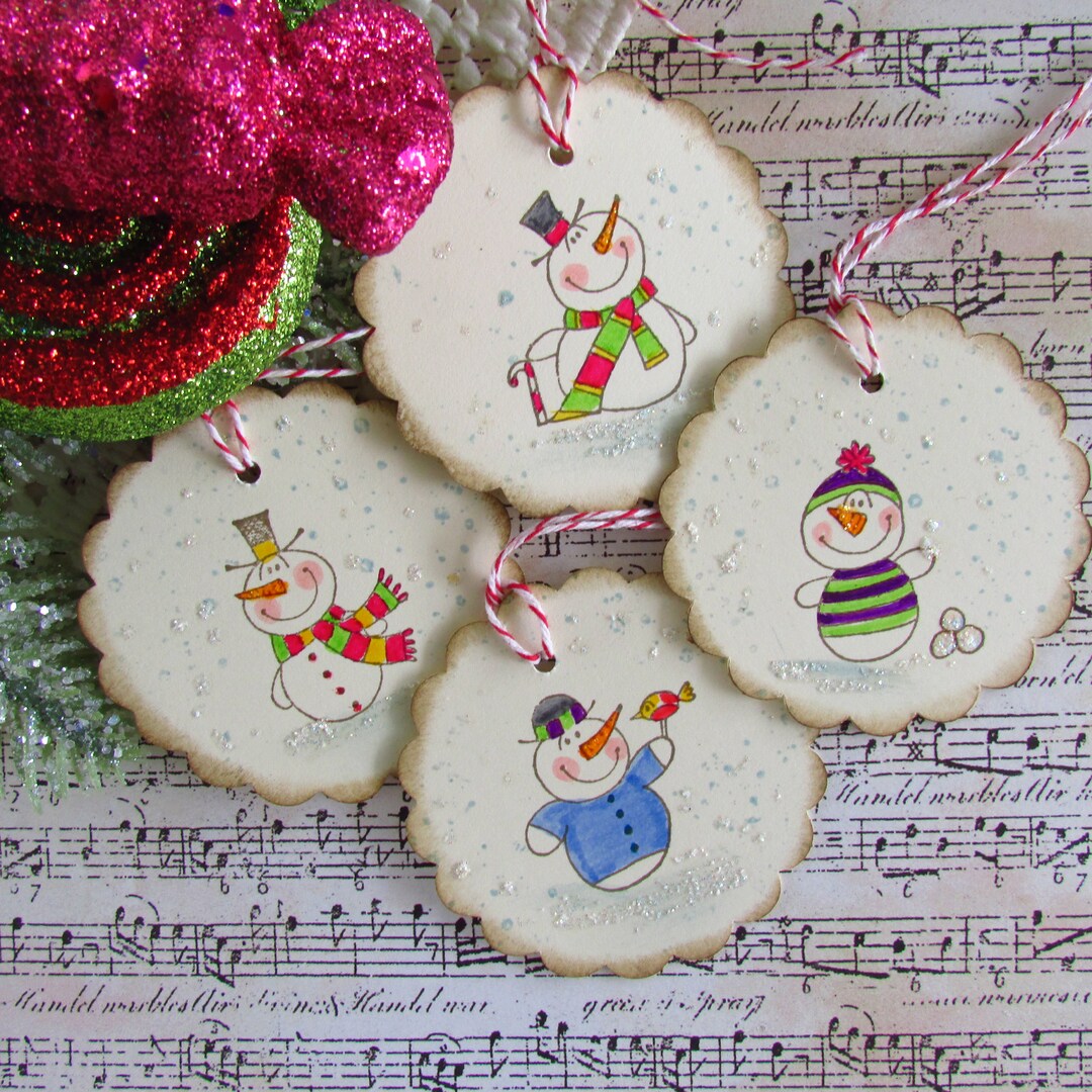 Christmas Hang Tag, Hand-stamped Christmas Tag, Snowman Gift Tag ...