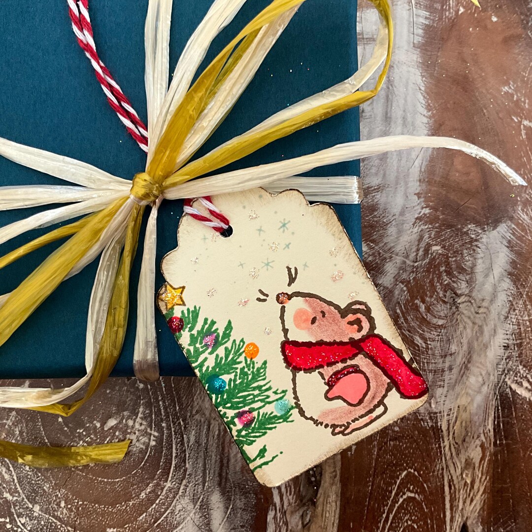 Christmas Mouse Gift Tag, Mouse Gift Tag, Hand-stamped Gift Tags, Mouse ...