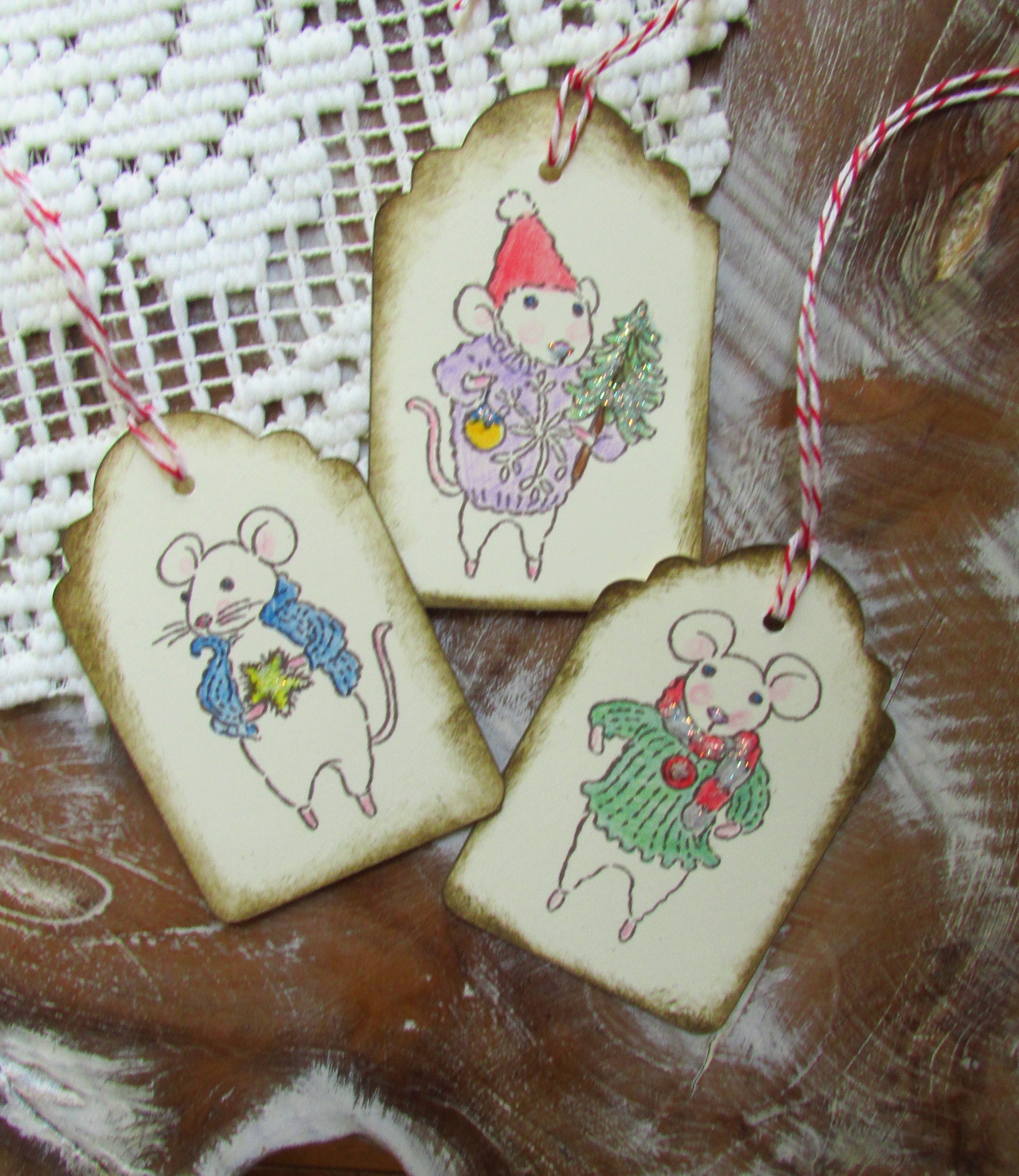 Christmas Mouse Gift Tag Hand-Stamped Gift Tag Mouse Party | Etsy