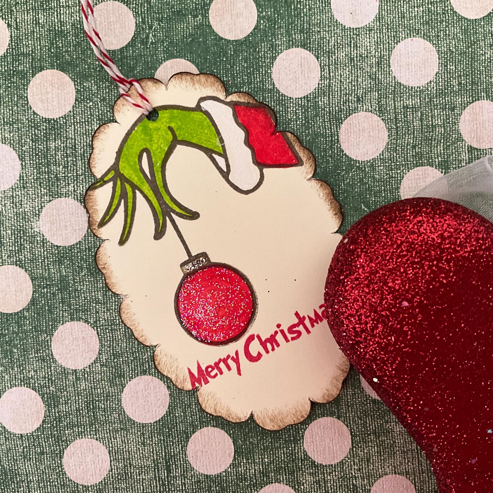 Mr Grinch Gift Tag, Hand Stamped Christmas Gift Tag, Grinch Holiday Tag ...