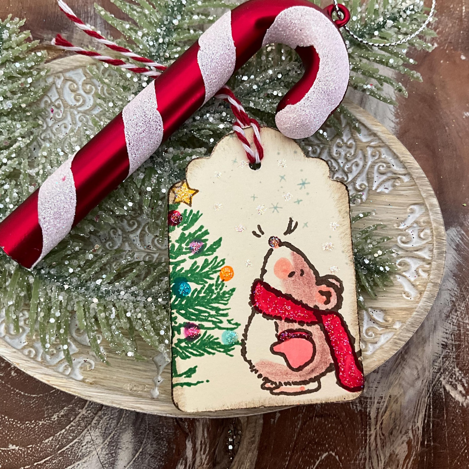Christmas Mouse Gift Tag, Mouse Gift Tag, Hand-stamped Gift Tags, Mouse ...