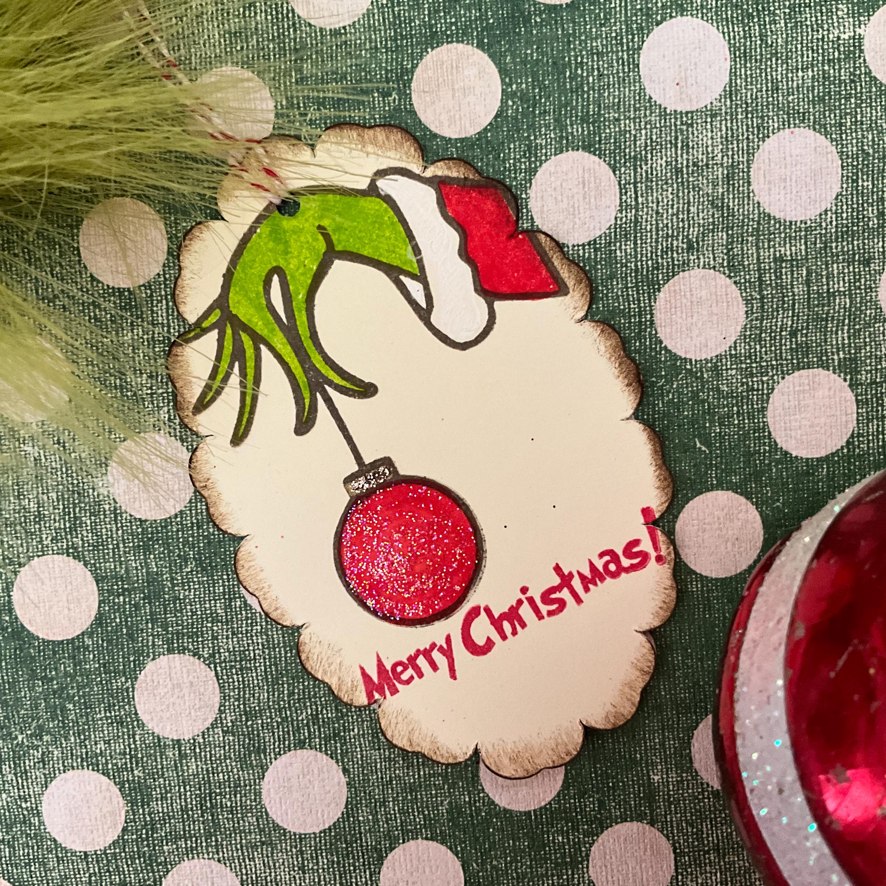 Mr Grinch Gift Tag, Hand Stamped Christmas Gift Tag, Grinch Holiday Tag ...