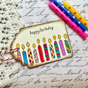 Birthday Candle Gift Tags, Hand Stamped Tags, Birthday Gift Tag, Party ...