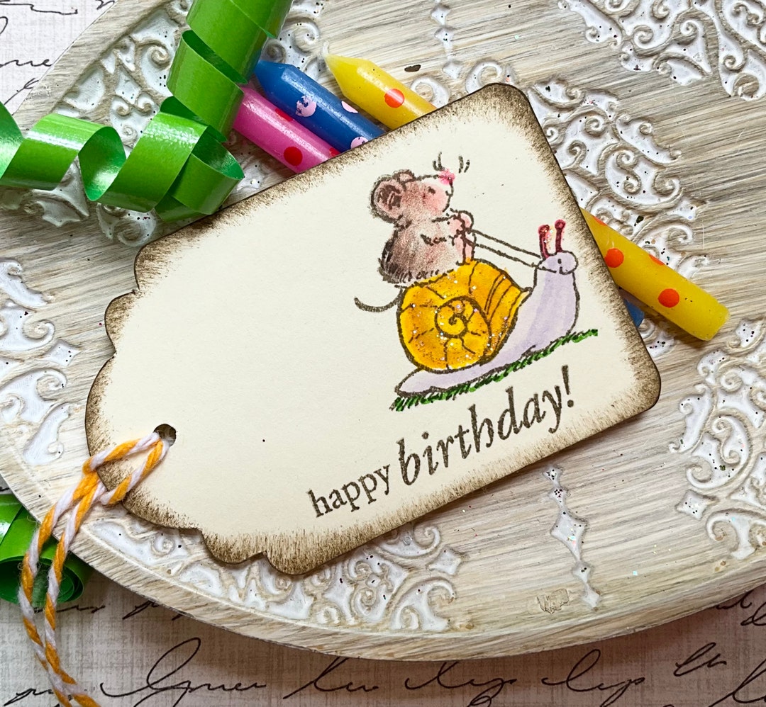 Birthday Snail Gift Tags, Hand Stamped Tags, Birthday Gift Tag, Party ...
