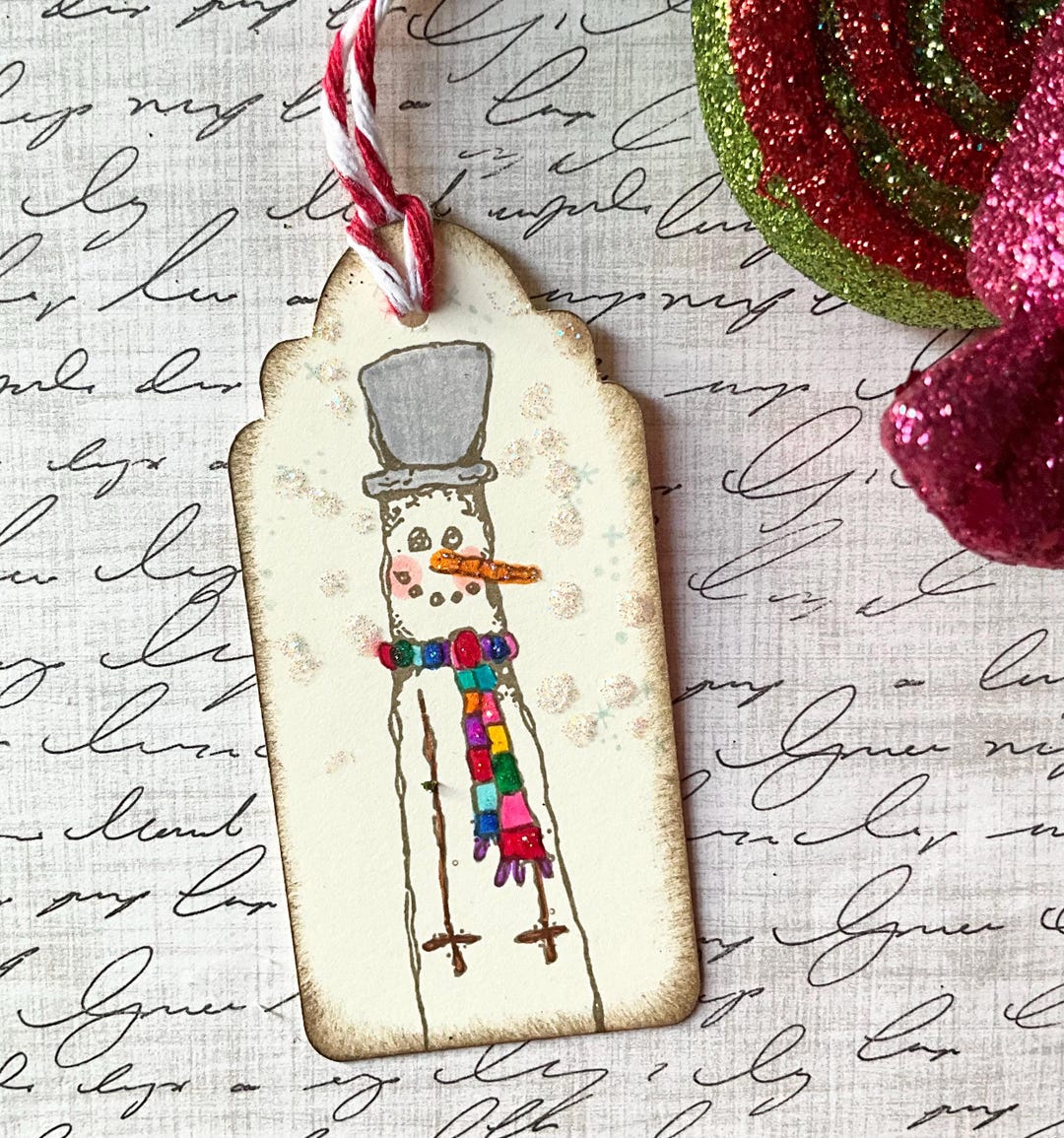 Snowman Gift Tag, Gift Tag, Handmade Christmas, Hand-stamped Paper Gift ...