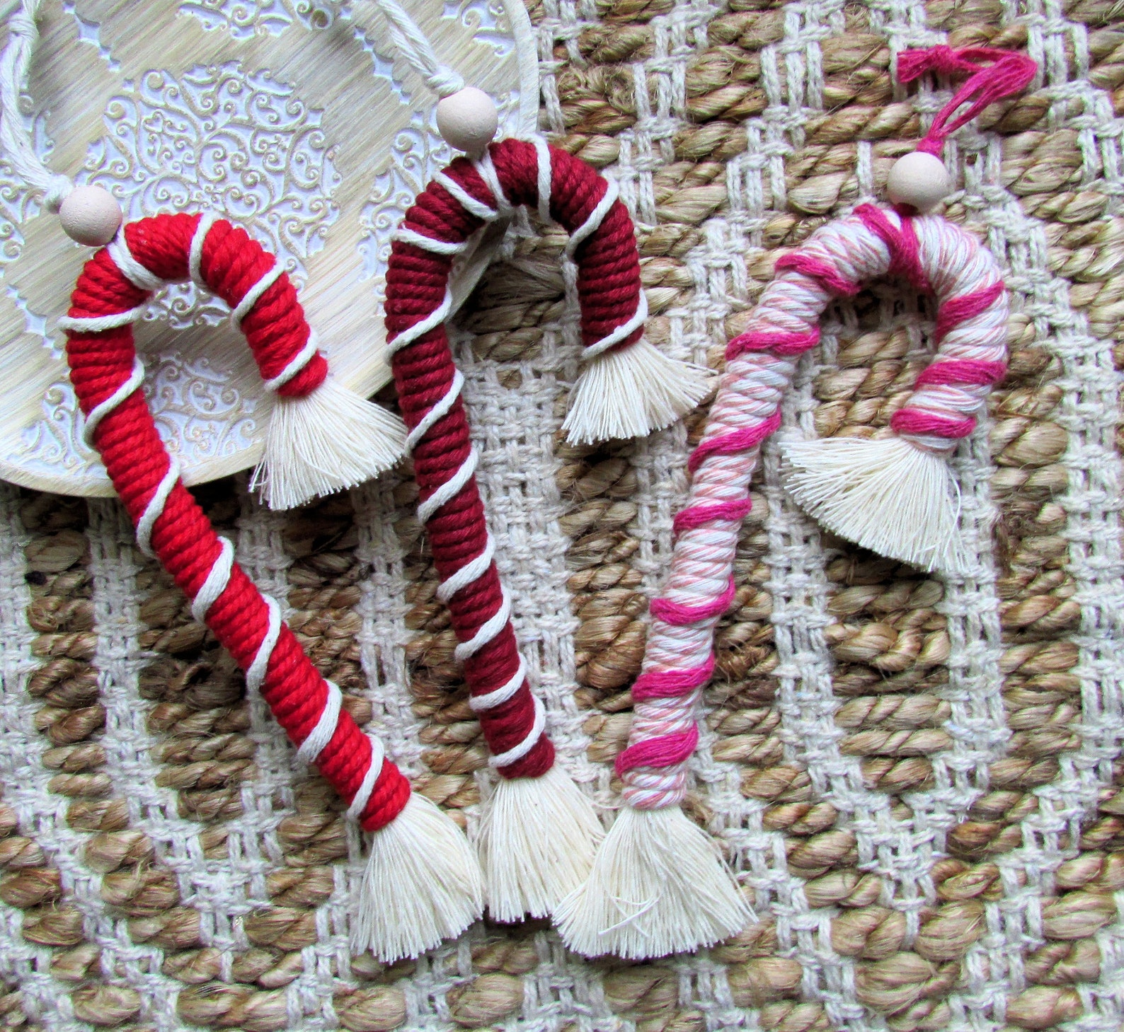 Macramé Candy Cane Ornaments Christmas Ornaments Macramé | Etsy