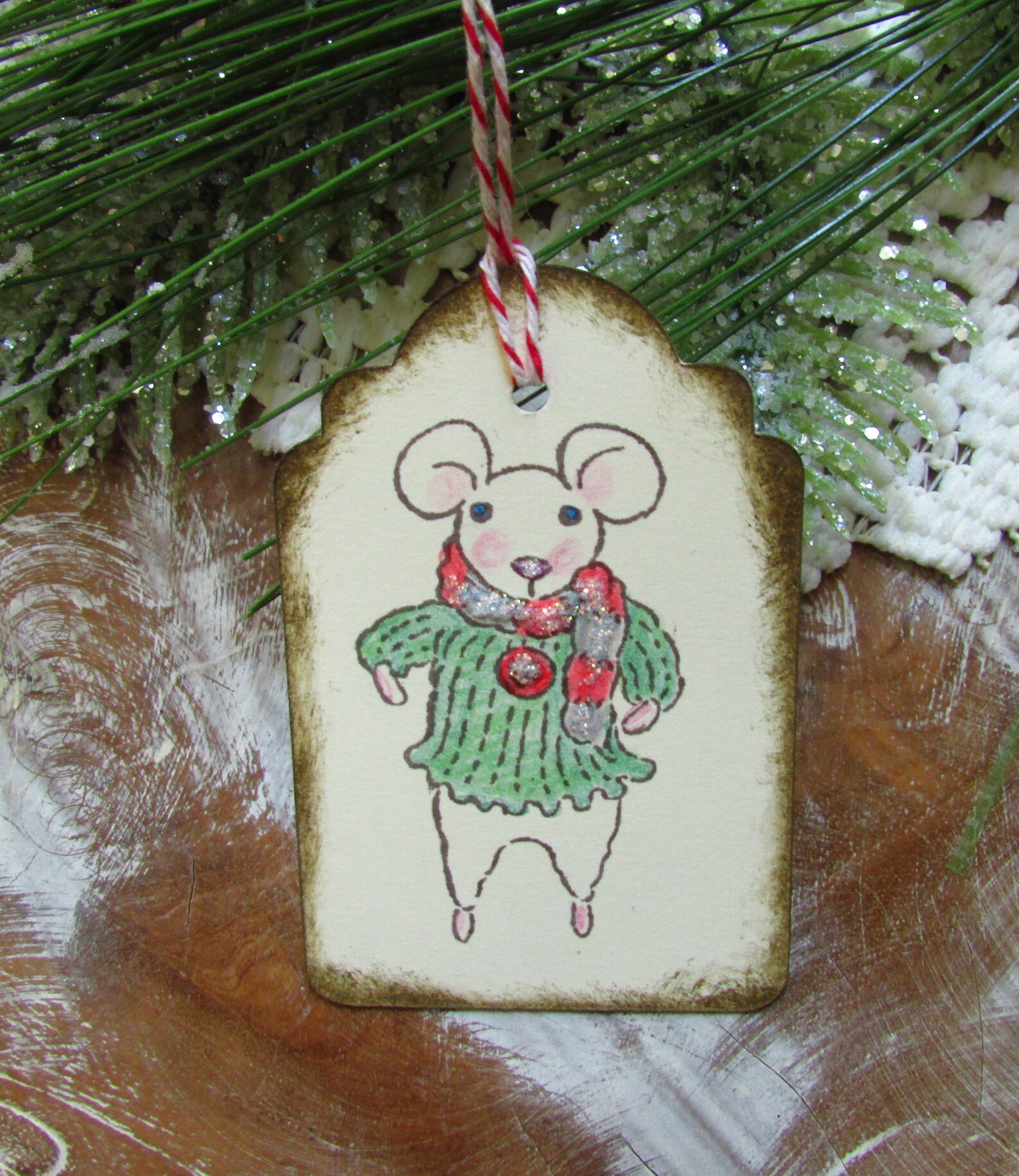 Christmas Mouse Gift Tag Hand-stamped Gift Tag Mouse Party - Etsy