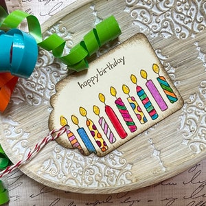 Birthday Candle Gift Tags, Hand Stamped Tags, Birthday Gift Tag, Party ...