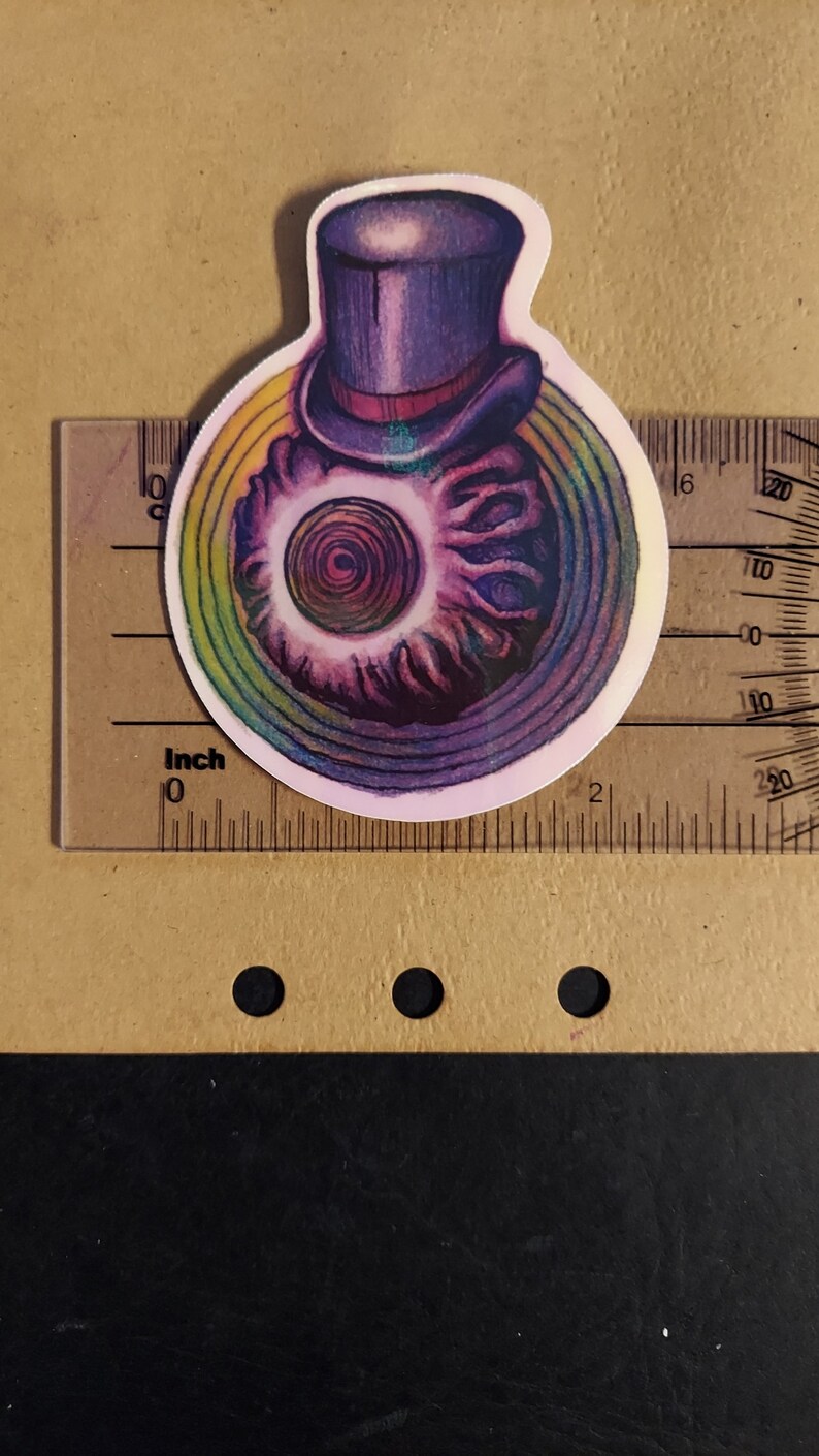 Tophat Eyeball Sticker Lowbrow Art Hand-drawn Holographic Waterproof ...