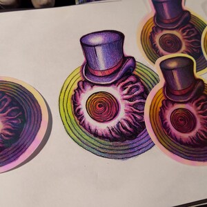 Tophat Eyeball Sticker Lowbrow Art Hand-drawn Holographic Waterproof ...