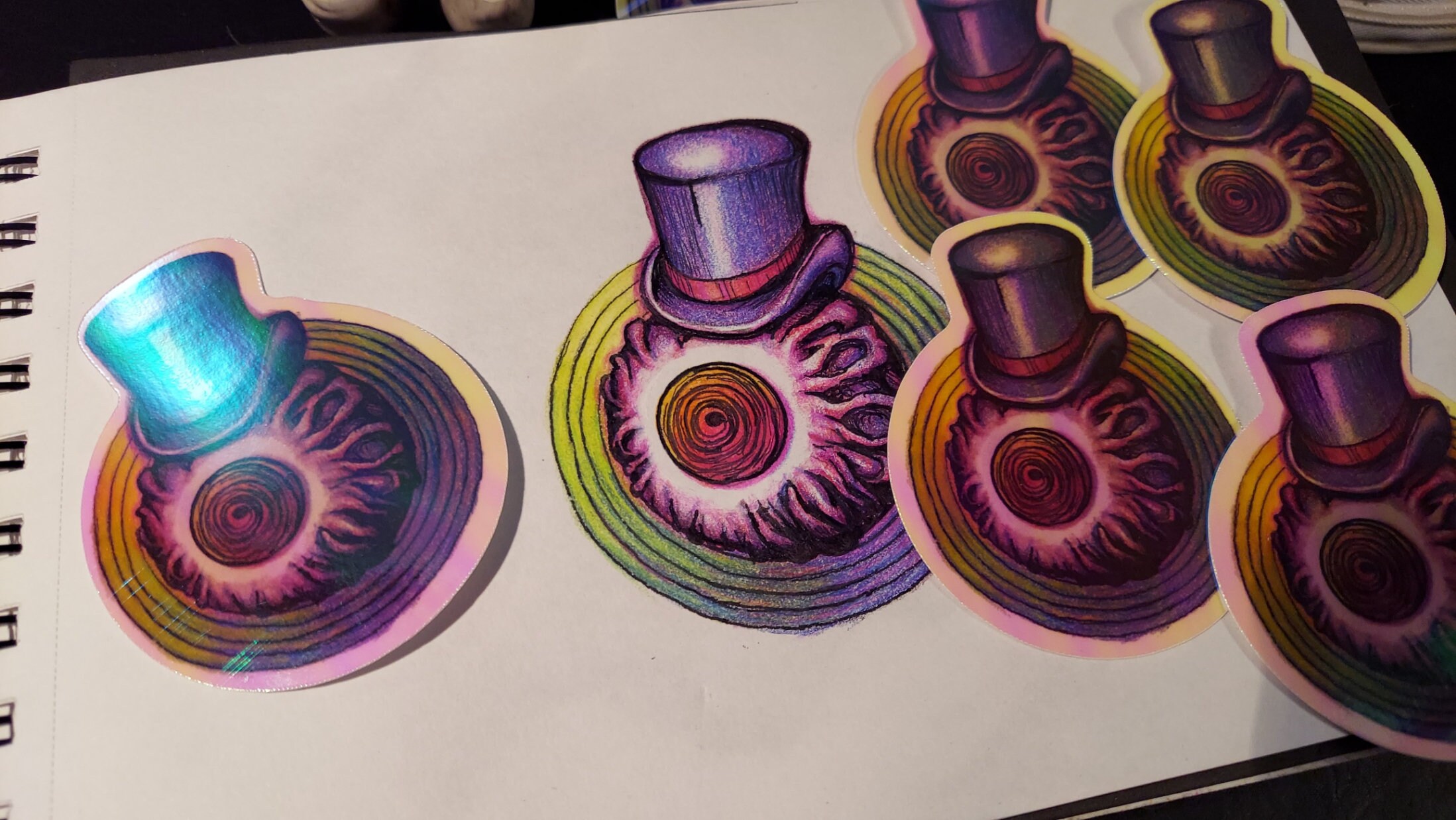 Tophat Eyeball Sticker Lowbrow Art Hand-drawn Holographic Waterproof ...