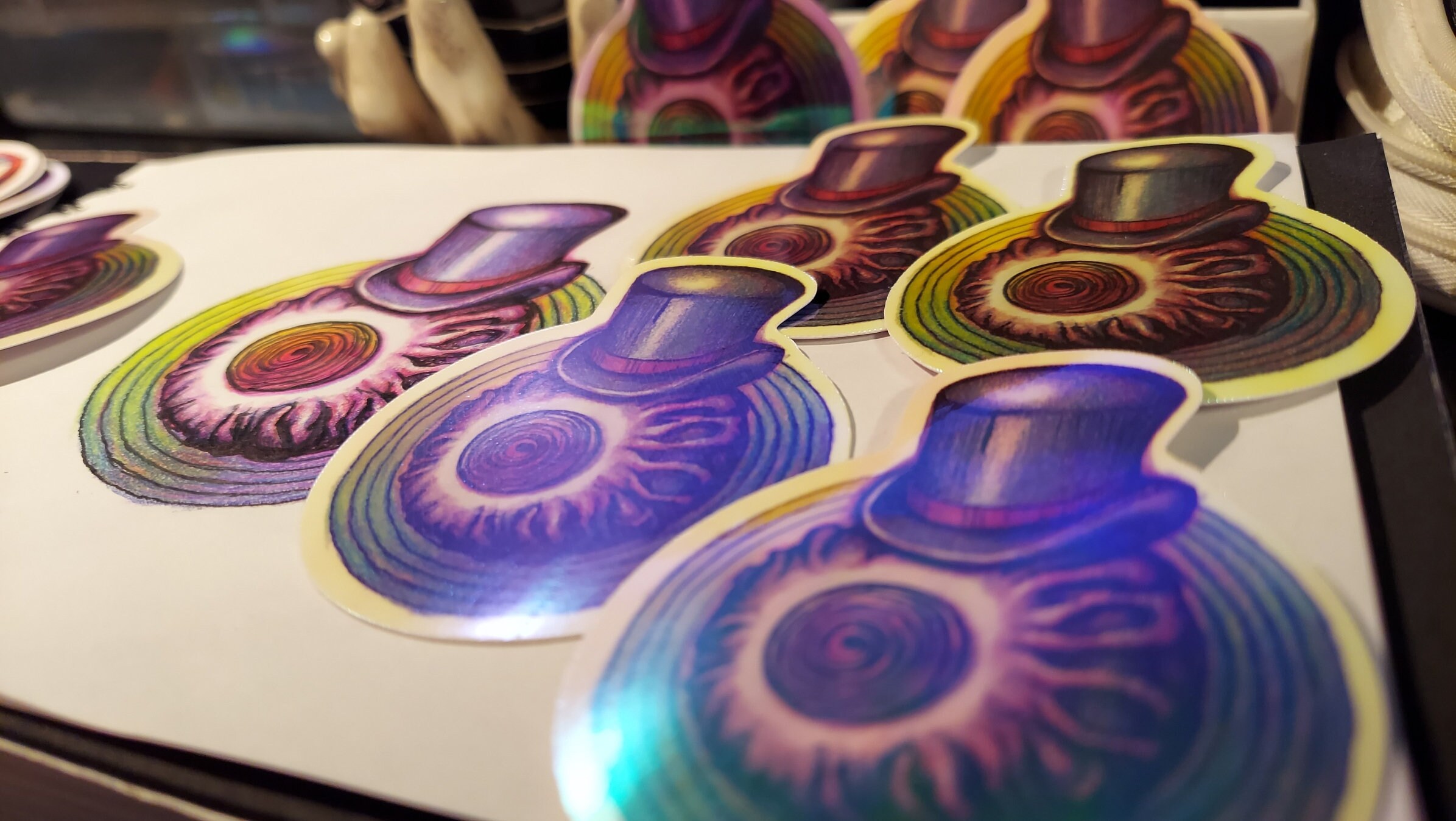 Tophat Eyeball Sticker Lowbrow Art Hand-drawn Holographic Waterproof ...