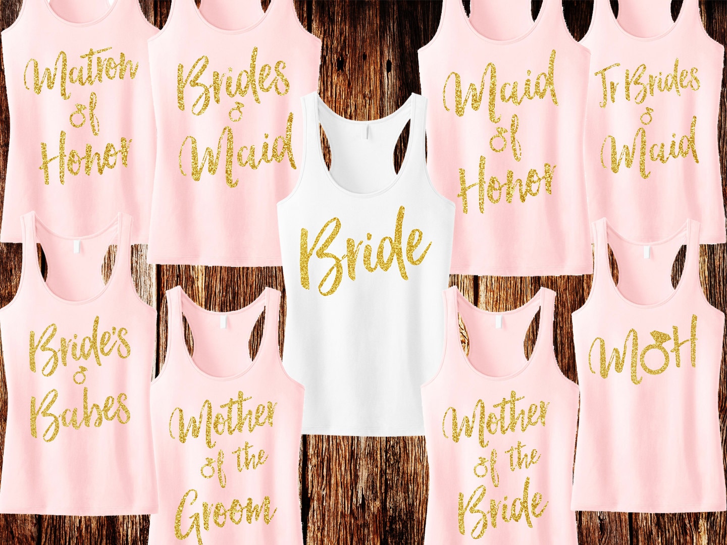 GOLD WEDDING TANKS Glitter Script Print Bridesmaid Tank Maid | Etsy