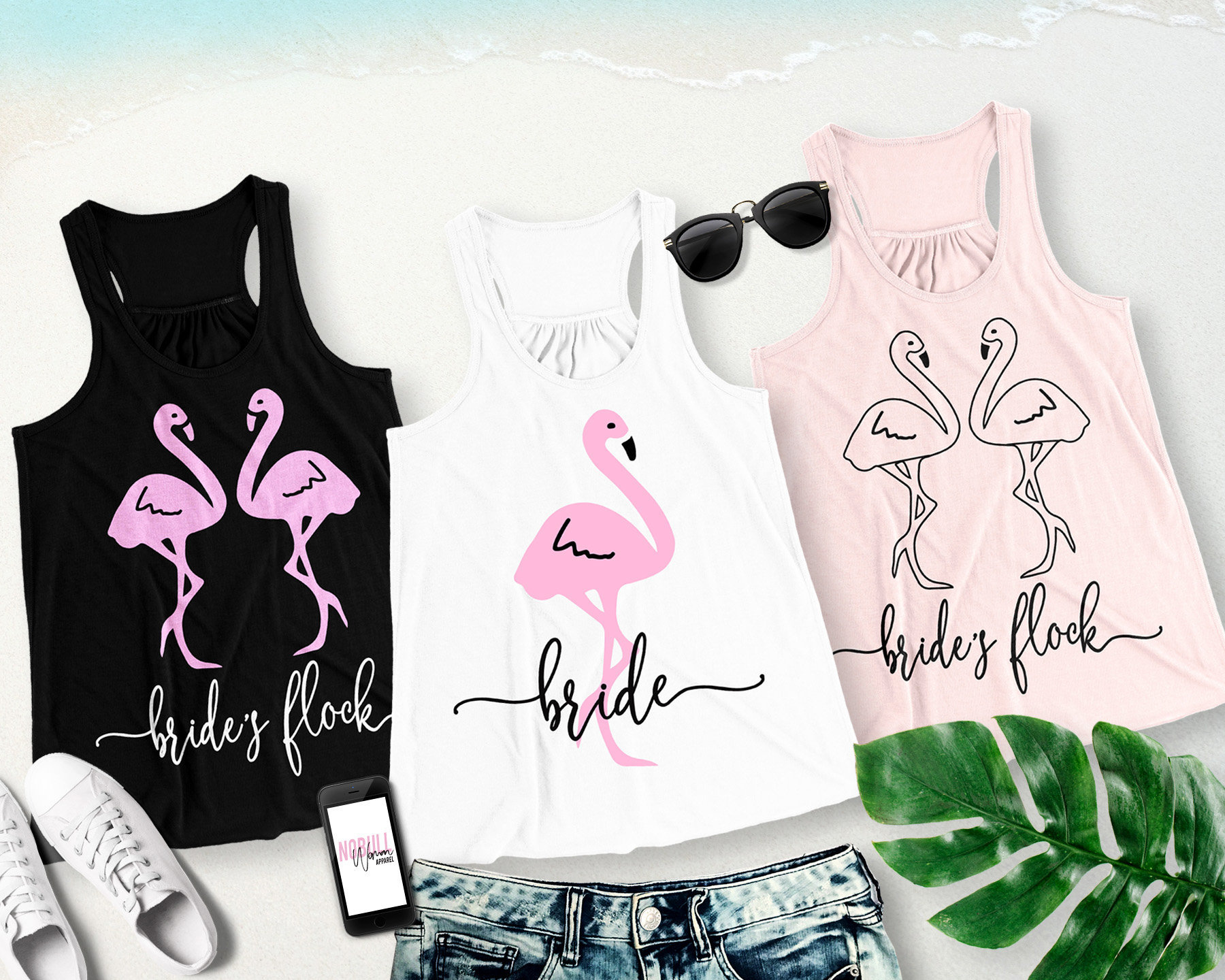 BRIDE & BRIDE'S FLOCK Flamingo Wedding Tanks Bride Tank | Etsy