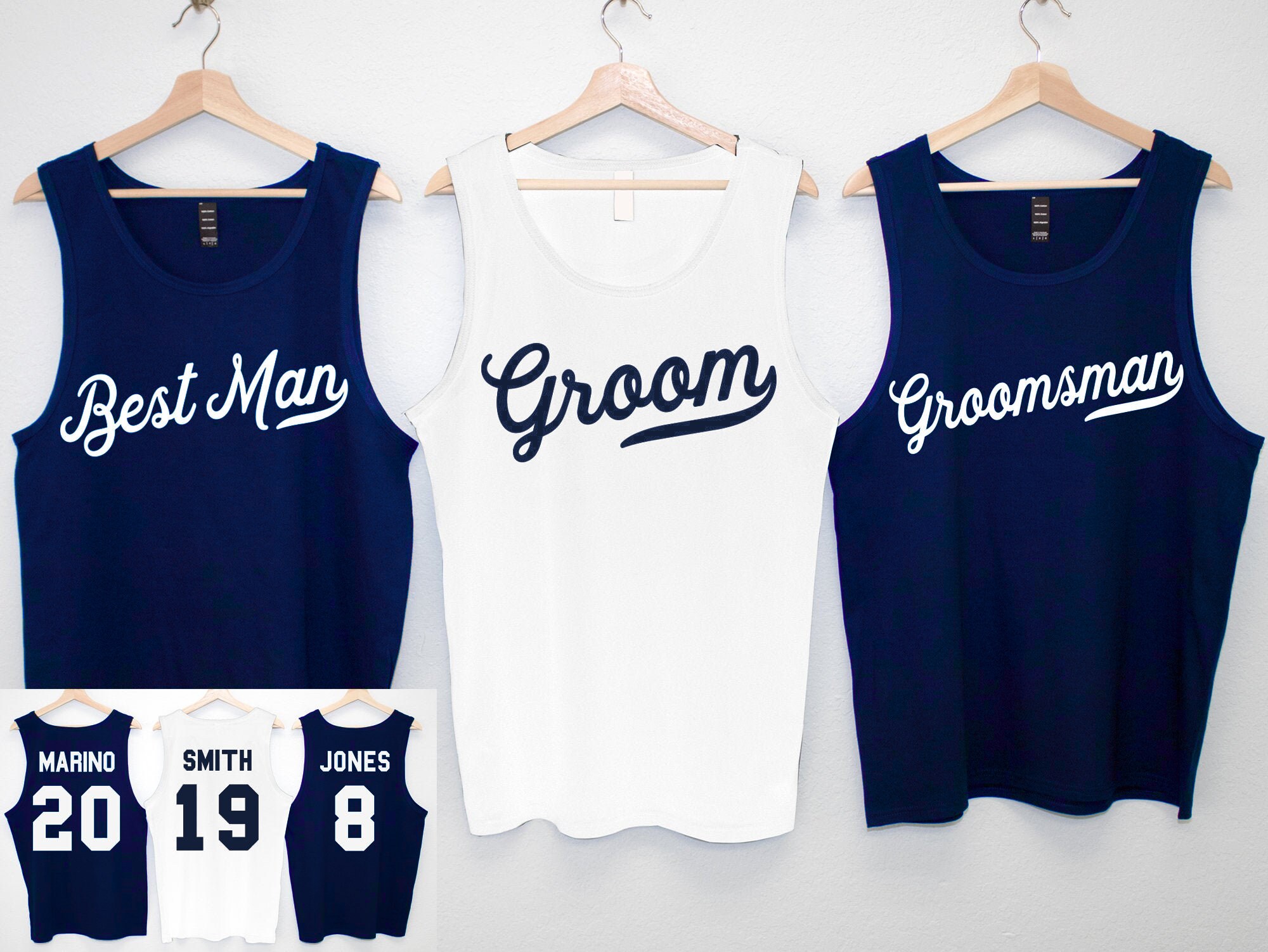 NAVY GROOM & GROOMSMEN Tank Tops Custom Names and Numbers for Bachelor ...