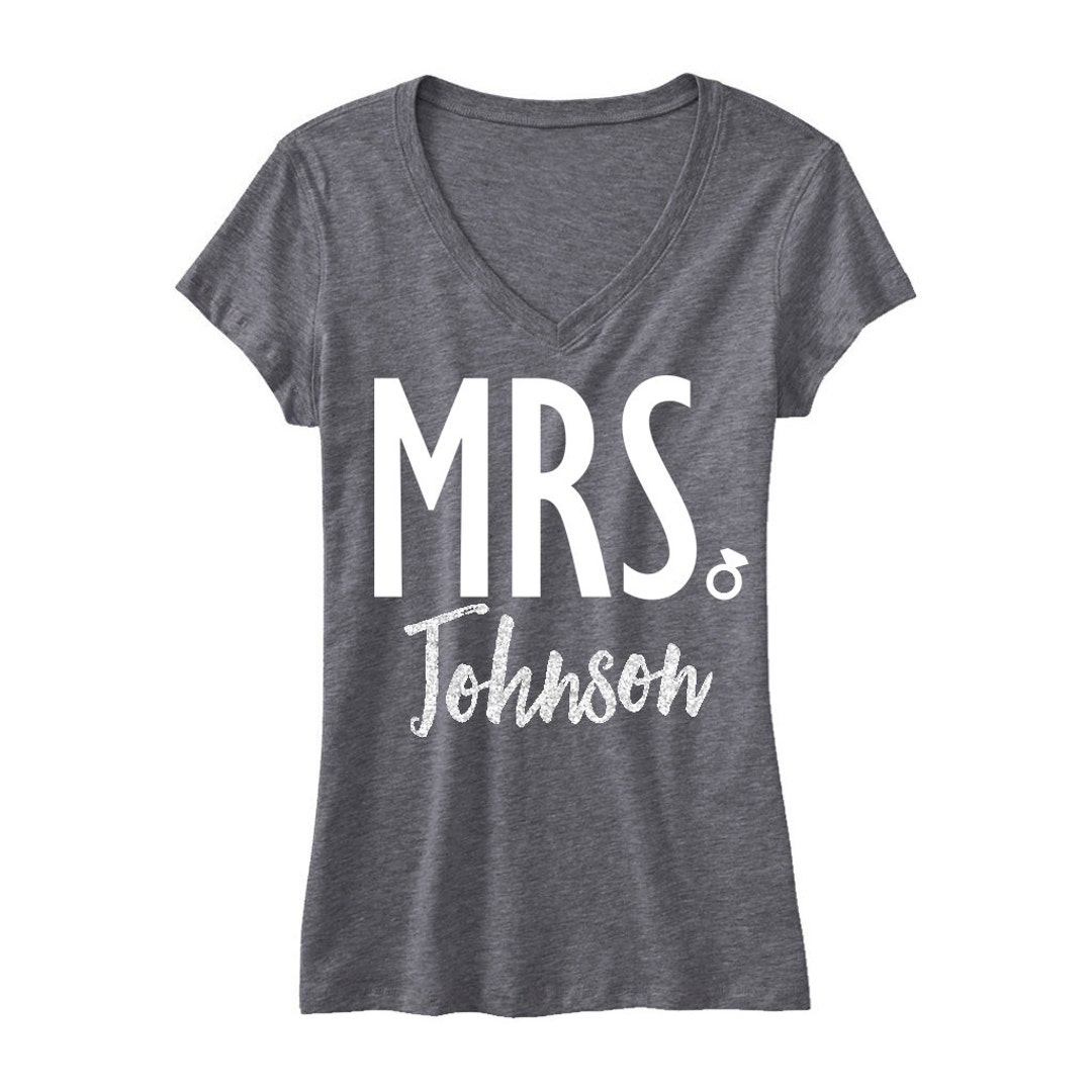 CUSTOM MRS. GLITTER Bride Shirt Silver Gray V-neck - Add Your Name ...