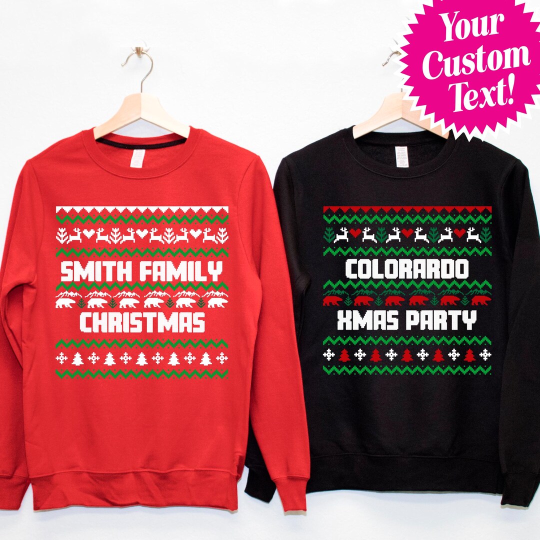 CUSTOM Text FAMILY Ugly Christmas Sweaters, Customized Xmas Sweatshirts ...