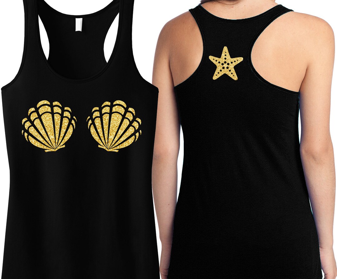 MERMAID Gold Sea Shells Tank Top With Starfish Back Print, Choose Color ...