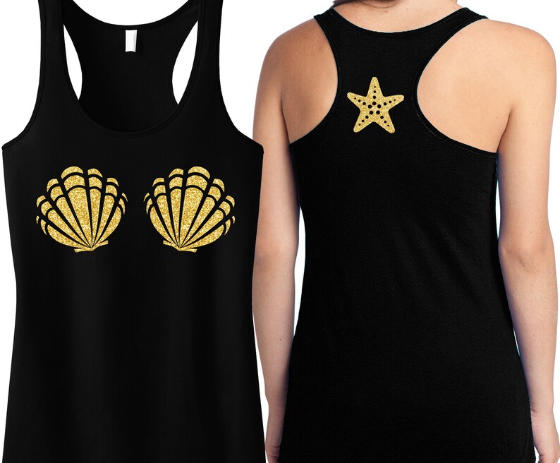 MERMAID Gold Sea Shells Tank Top With Starfish Back Print - Etsy