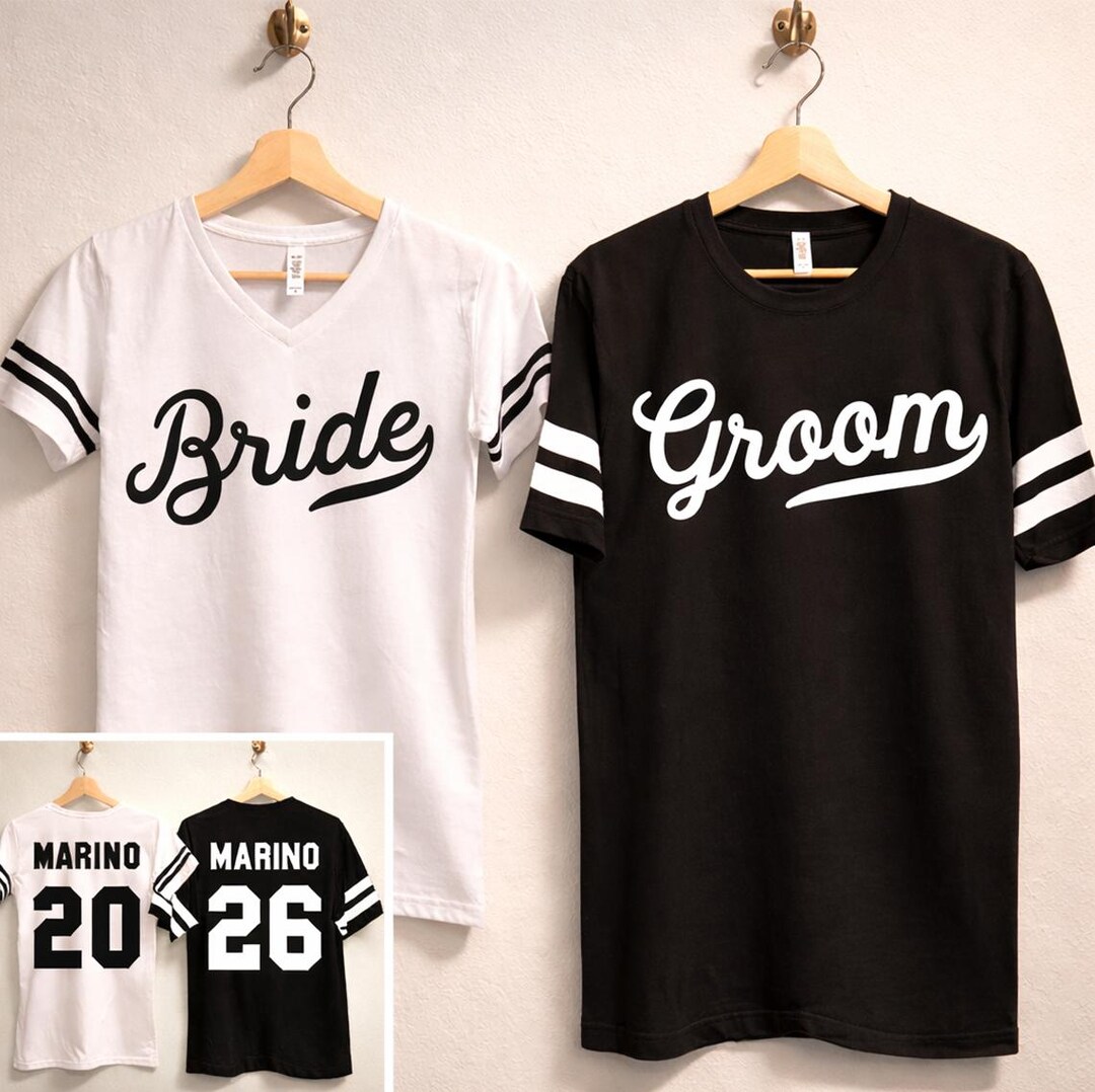 Custom Bride and Groom Shirts With Names & Numbers | Matching Wedding ...