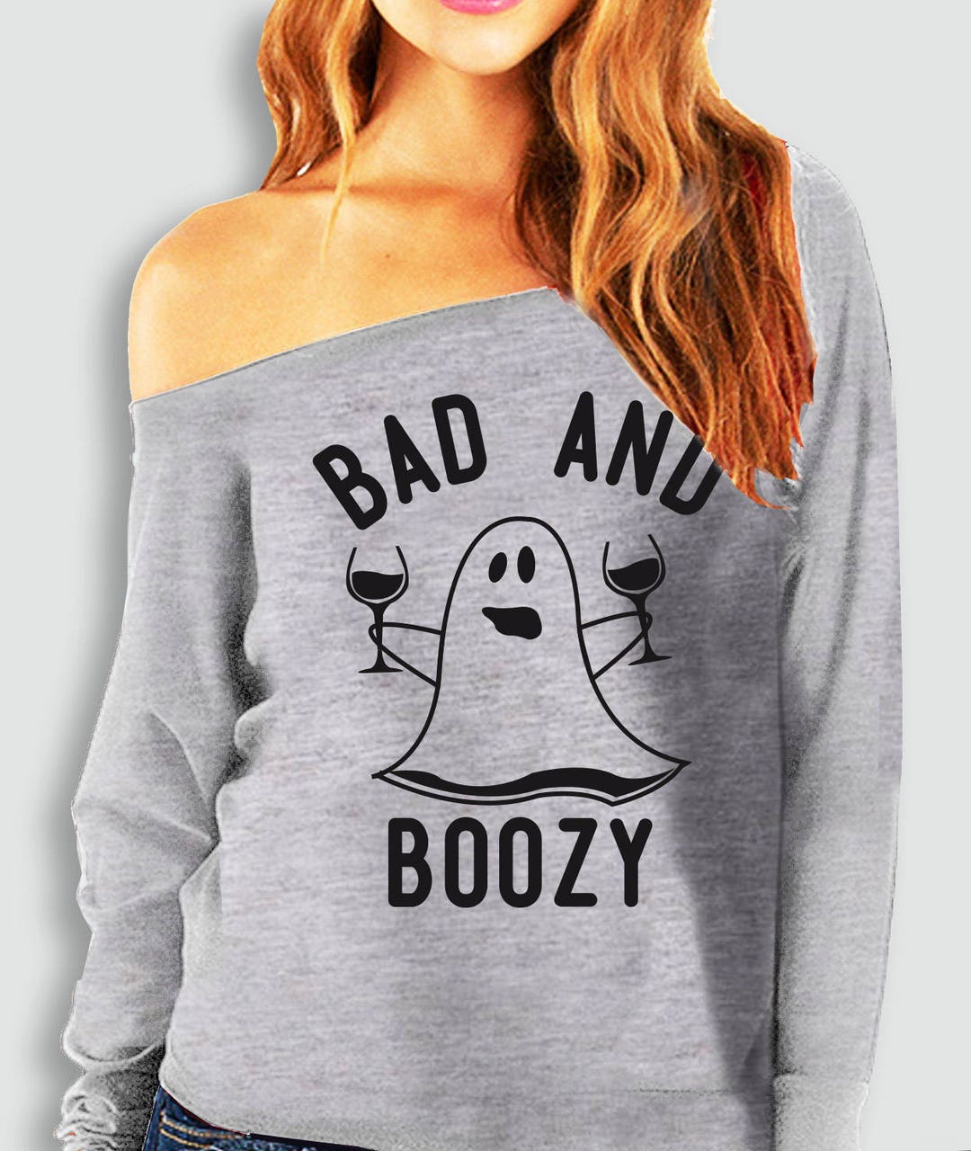 BAD & BOOZY Halloween Off-shoulder Sweatshirt Gray Pick Wine - Etsy