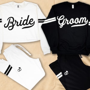 CUSTOM CROPPED Bride Sweater and Groom Sweatshirt & Joggers Wedding ...