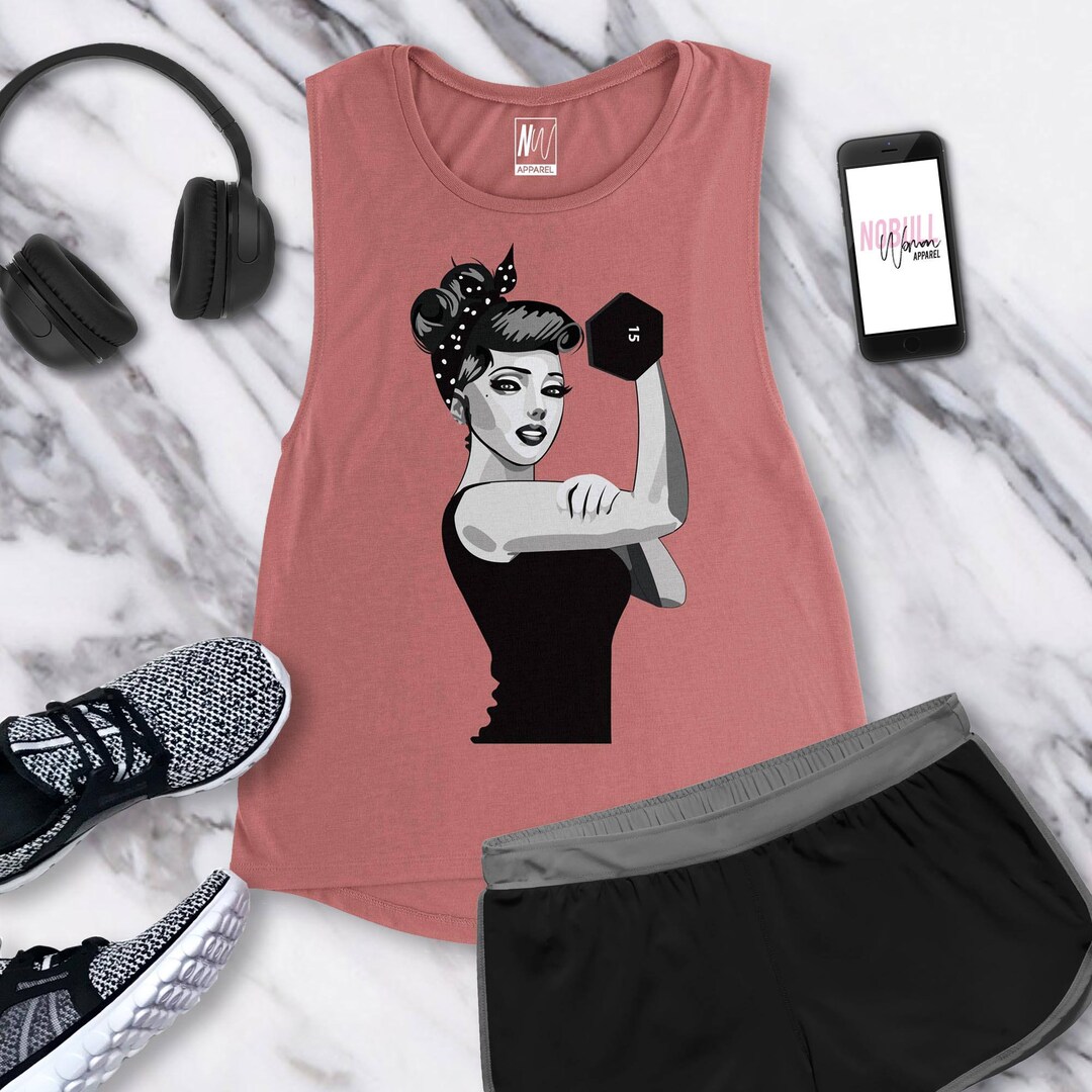 MODERN ROSIE the RIVETER Flowy Muscle Tank - Pick Color, Workout Tank ...