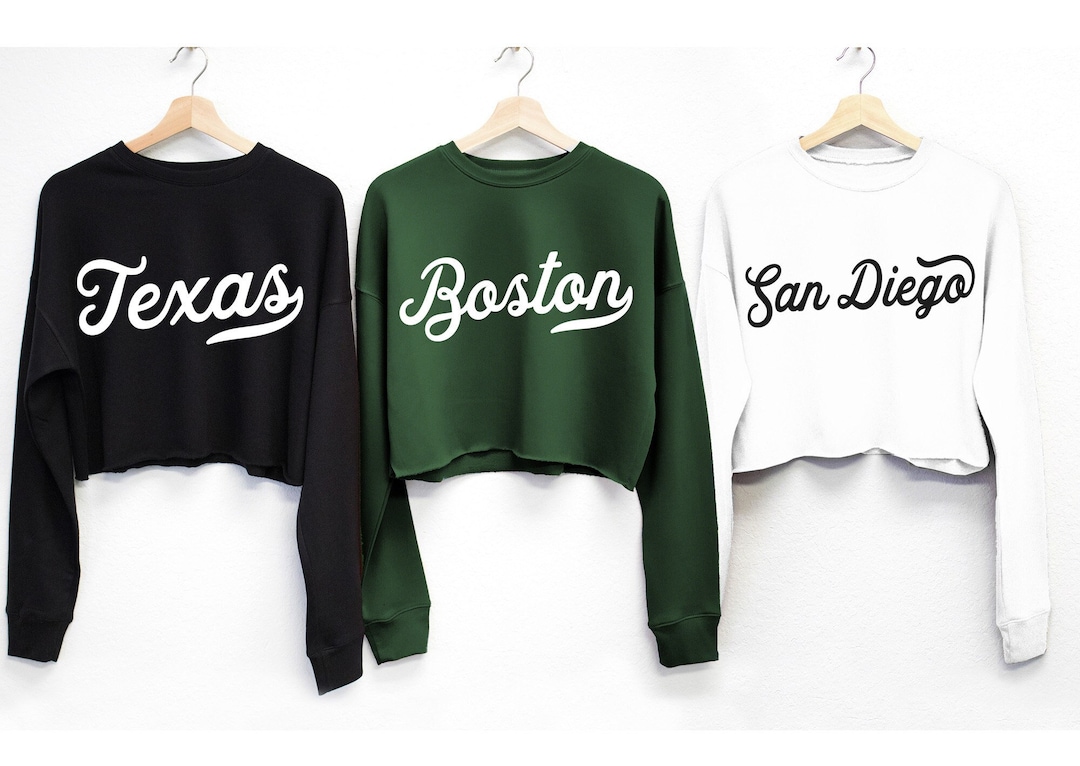 CUSTOM NAME CITY Cropped Sweatshirt, Your Name or Town, Personalized ...