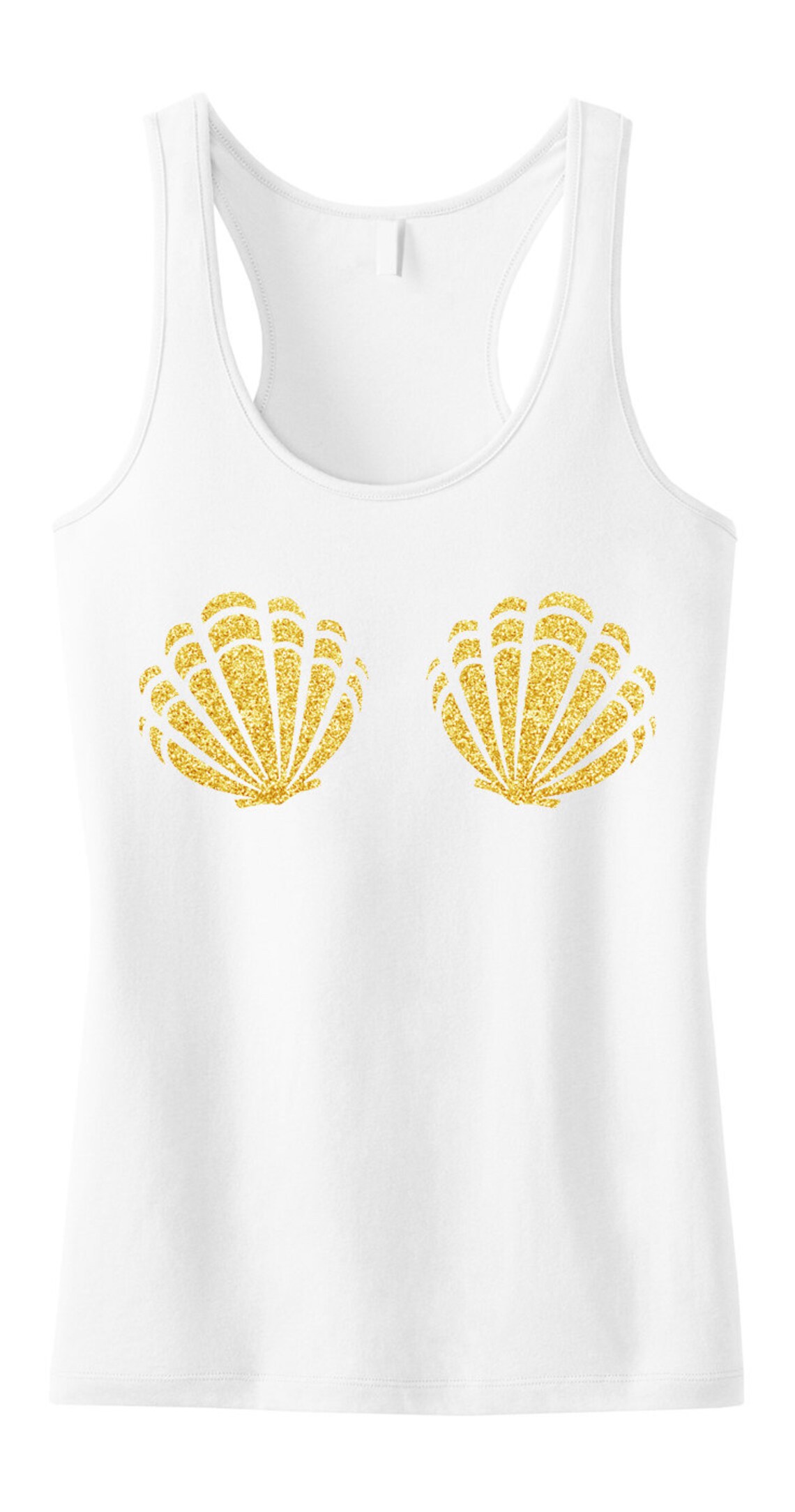 MERMAID Gold Sea Shells Tank Top With Starfish Back Print, Choose Color ...
