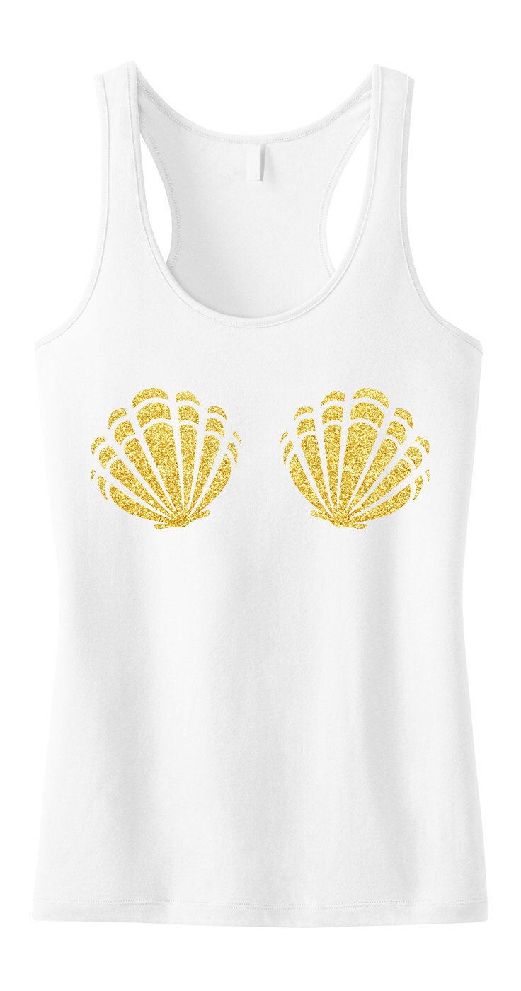 MERMAID Gold Sea Shells Tank Top With Starfish Back Print, Choose Color ...