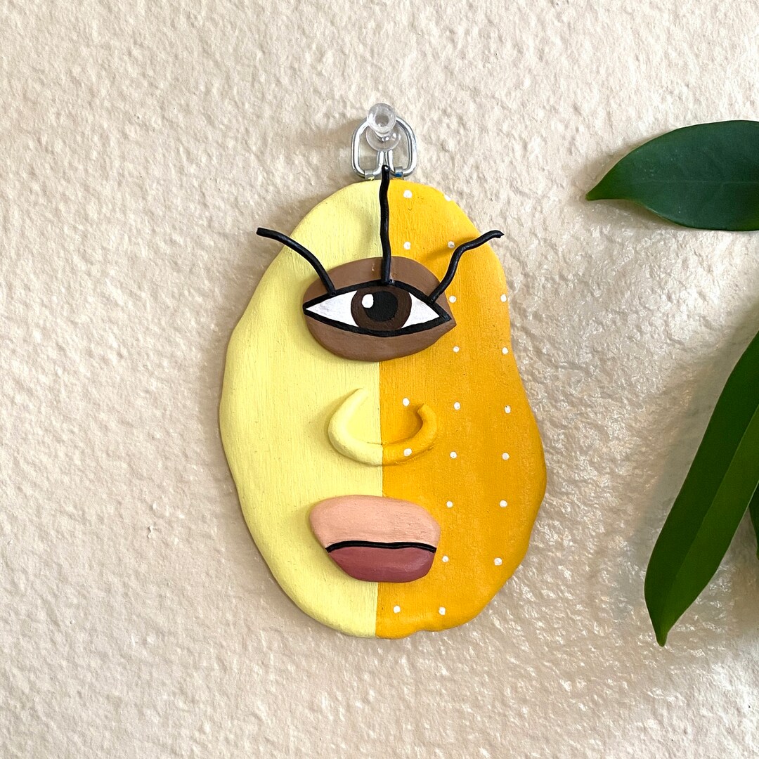 Miniature Sculpture Wall Art, Abstract Clay Face, Mini Wall Decor, Clay ...