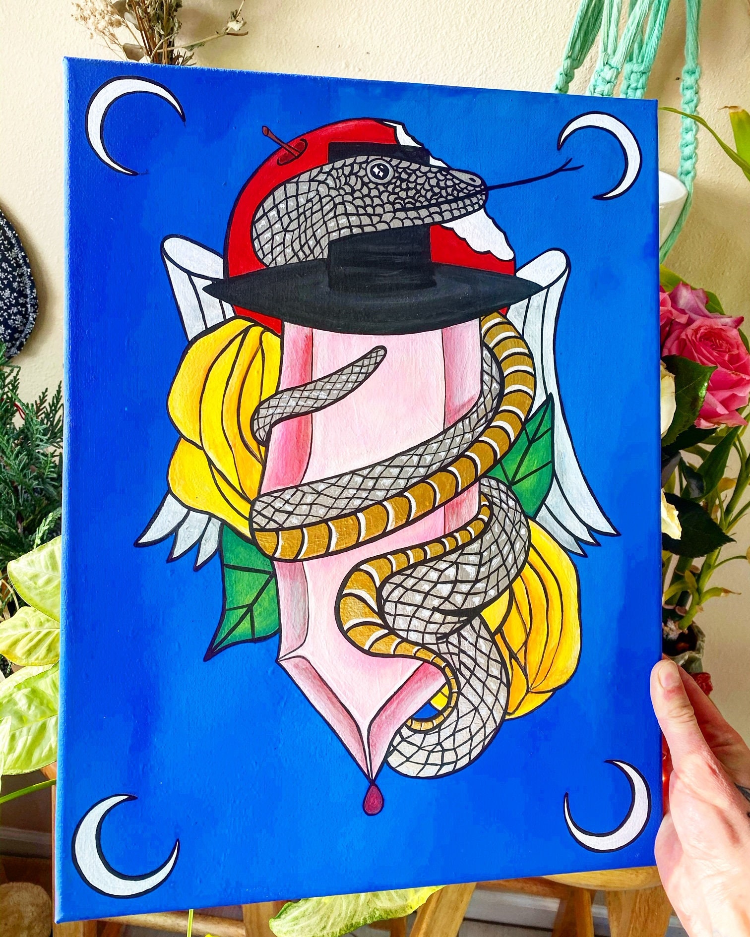 Watercolor Painting Lilith and snake ORIGINAL watercolor illustration ...