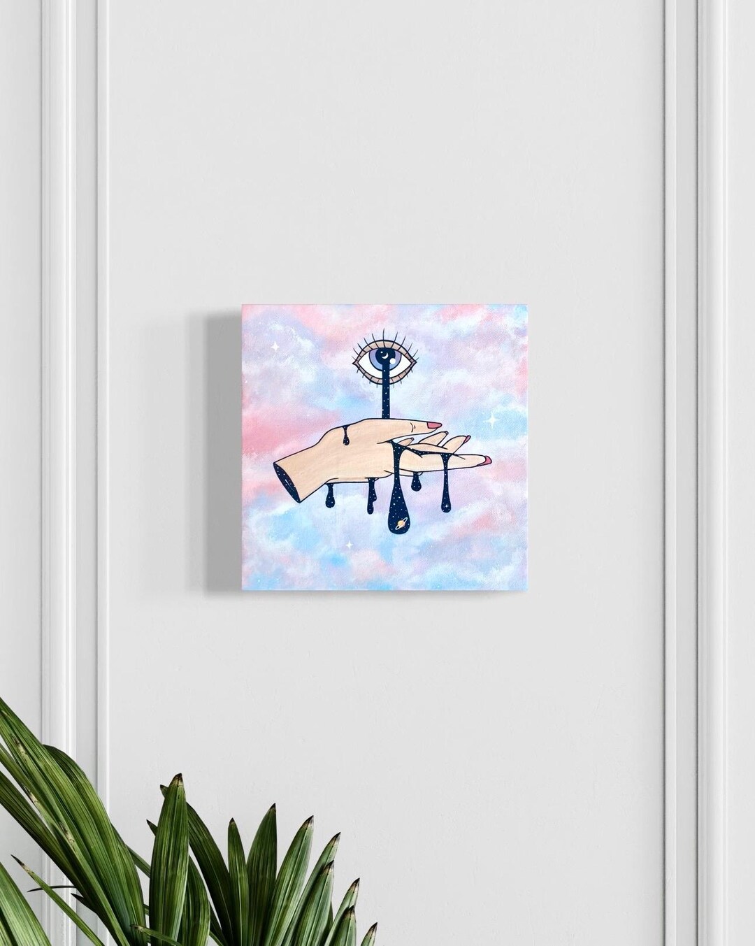 Surrealism Sunset Acrylic Painting With Eye, Hand Painting, Colorful ...