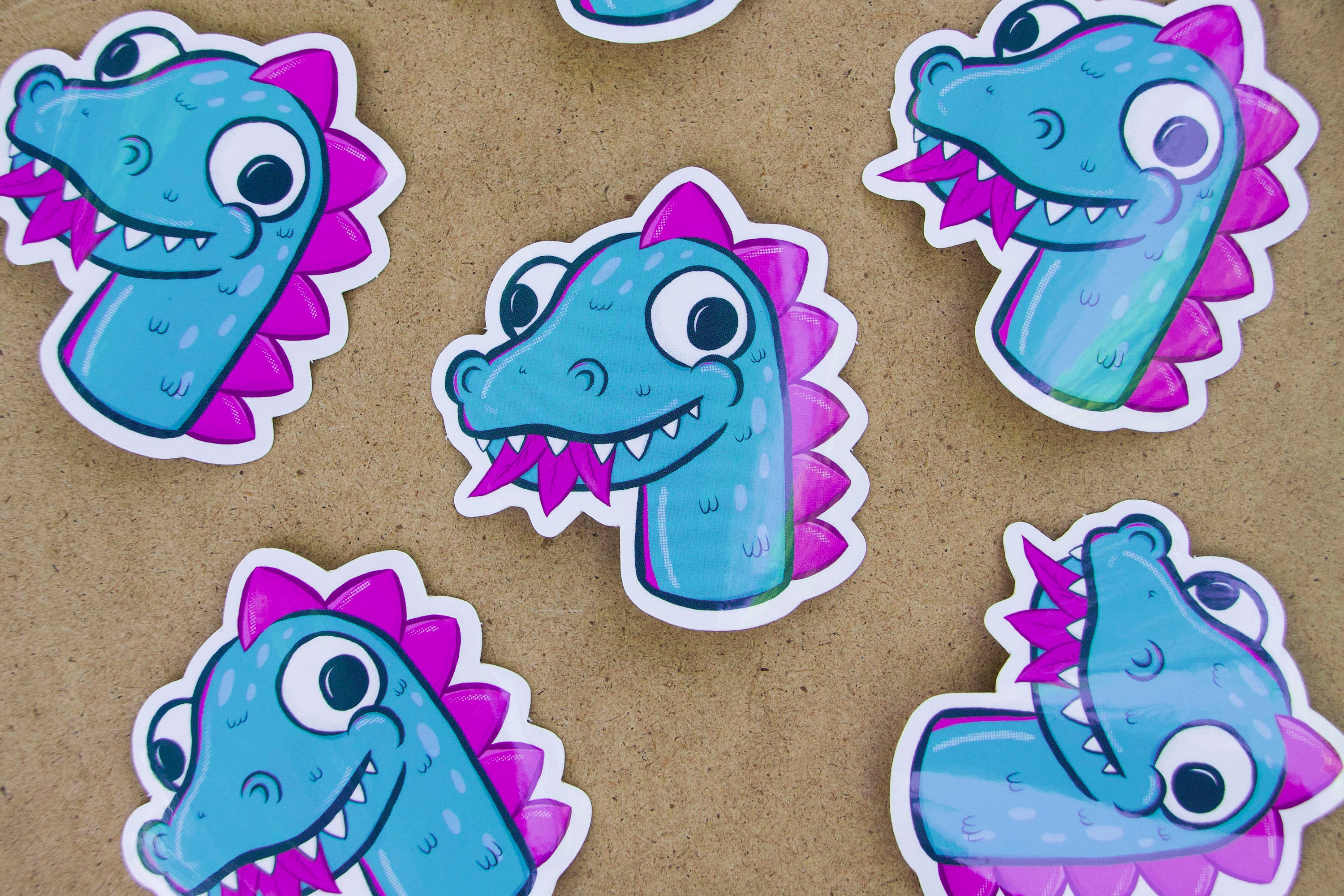 Home & Living Big Eyes Comic Cartoon Style Bright Colored Dinosaur ...