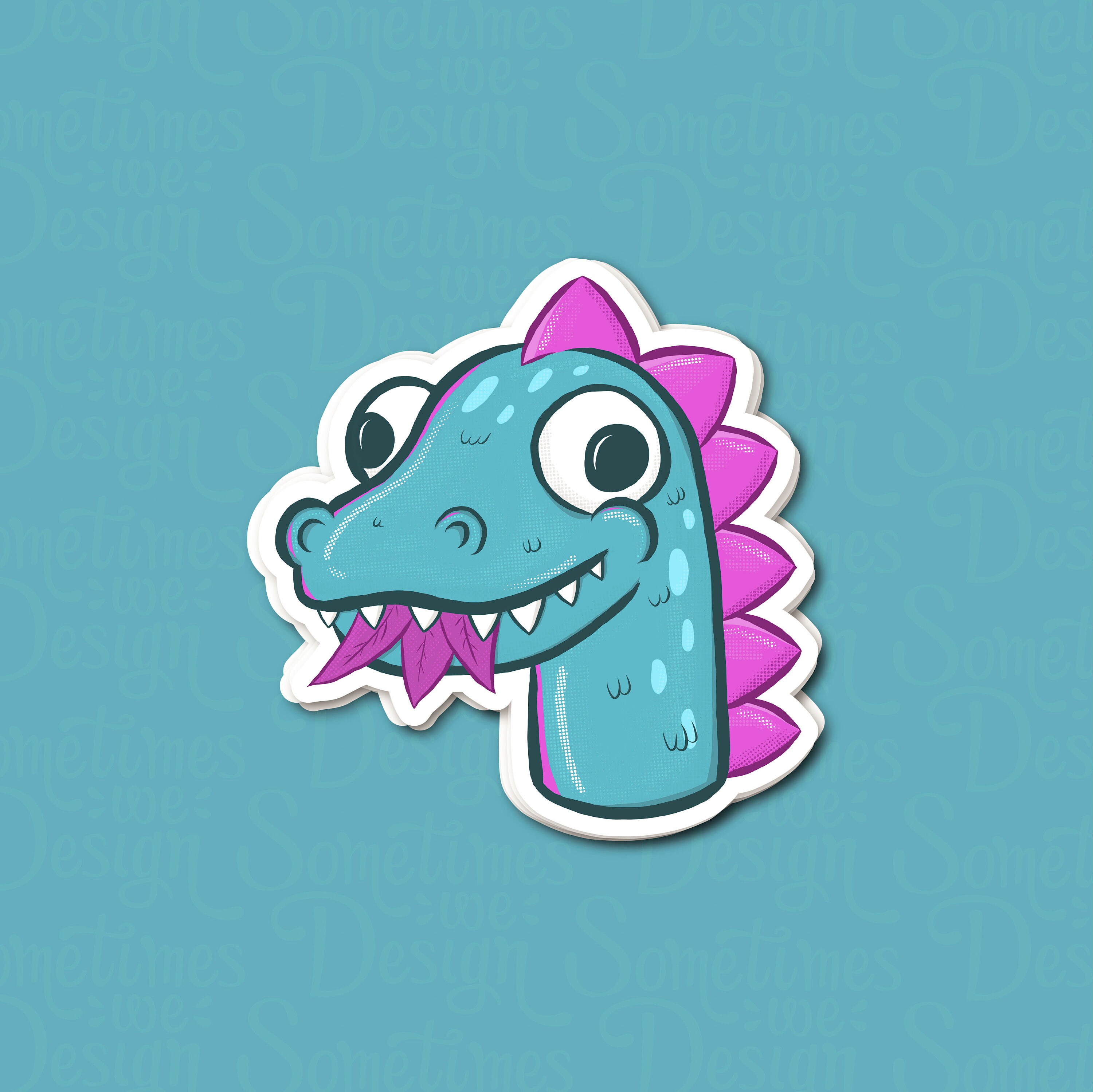 Bright Colored Dinosaur Illustration Sticker, Big Eyes Comic Cartoon ...