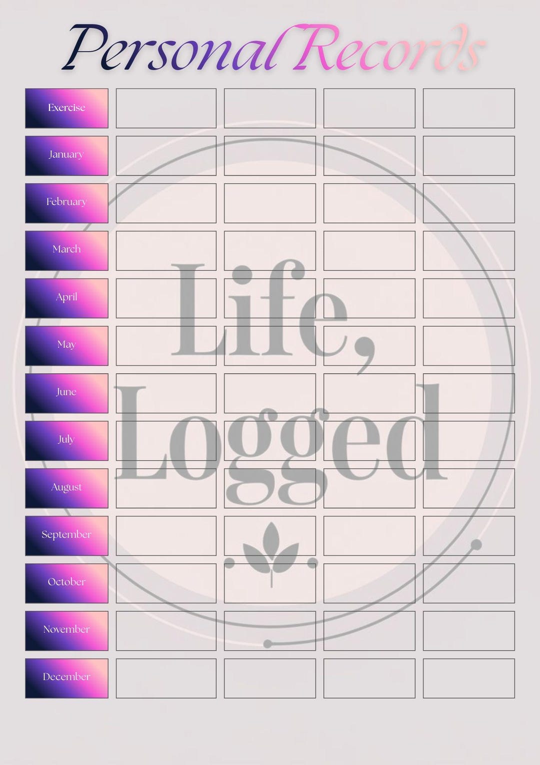 Personal Record Tracker - Etsy