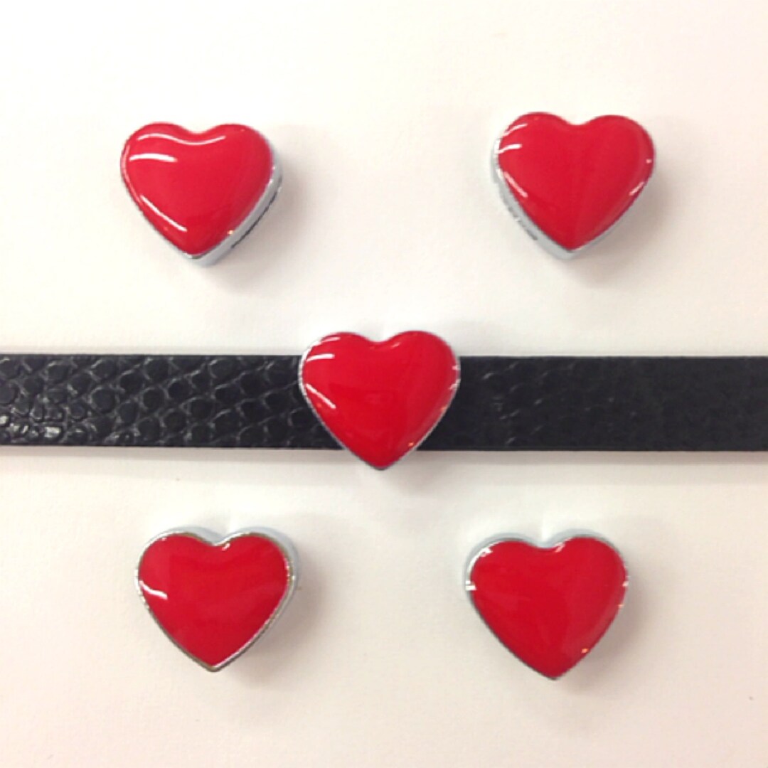 Set of 50 Pc Red Solid Heart Slide Charm Fits 8mm Wrtistbands/ Crafting ...
