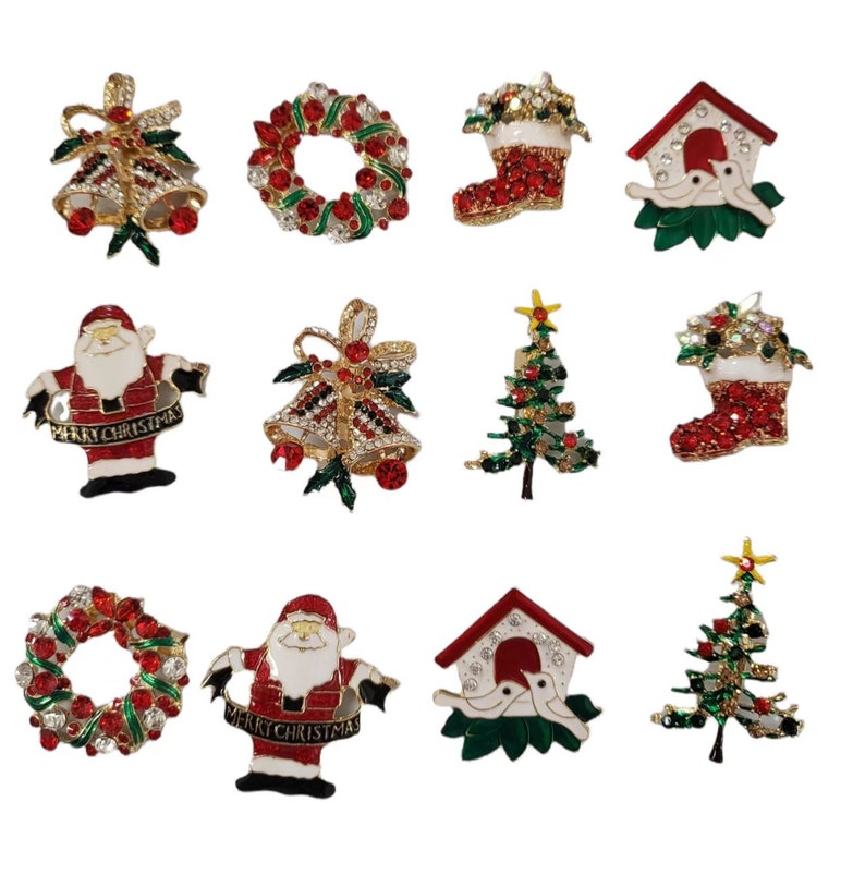 Set of 12 Christmas DIY Pin for Socking Bouquet Snowflake Snowman ...